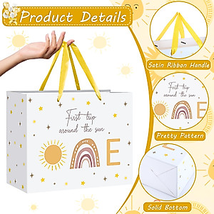 Baby 1st Birthday Gift Bag First Trip Around The Sun Gift Bag with Greeting Card Tissue Papers Boho Sun Rainbow Wrapping Paper Bag for Newborn Baby Shower Christmas Gifts Birthday Party Supplies