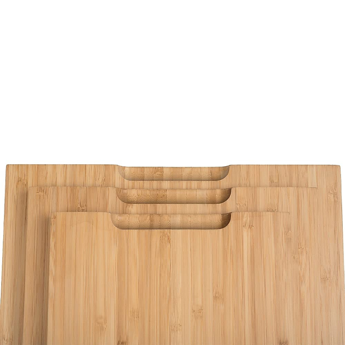 Slice Bright Bamboo Cutting Board 3-Piece Kitchen Set with Juice Groove - Wooden Chopping Boards - Serving Tray with Handles - Extra Large, Large and Medium Gift Set