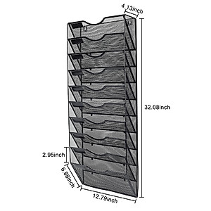 PAG Hanging Wall File Holder Organizer Mail Sorter Literature Rack for Office, 10 Pockets, Black