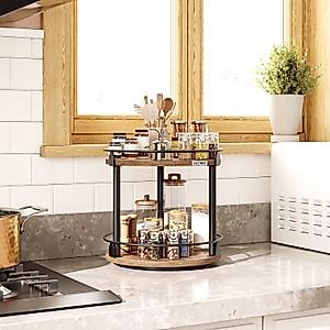 YATINEY Lazy Susan Organizer, Rotating Spice Rack, 2 Tier Spice Turntable Organizer, Industrial Turntable Spice Holder, for Kitchen Countertop and Cabinet, Compact and Versatile, Rustic Brown SR22BR