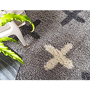 Unique Loom Hygge Shag Collection Modern Moroccan Inspired, Geometric Design, Plush & Cozy Area Rug, Rectangular 4' 0" x 6' 0", Light Gray/Ivory