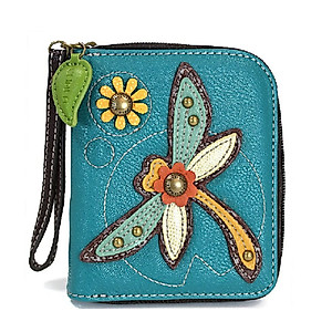 CHALA Handbags- Zip Around Wallet, Wristlet, 8 Credit Card Slots Sturdy Coin Purse for women, Dragonfly, Small