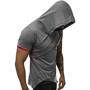 Maiyifu-GJ Men's Hip Hop Ripped Hoodie Tops Short Sleeve Hooded Workout Sweatshirts Casual Gym Hoodies T-Shirt Pullover (Dark Grey,Medium)