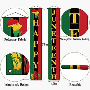 Pudodo Happy Juneteenth Porch Banner Black Liberation African American Independence Day Freedom Front Door Wall Sign Party Decoration