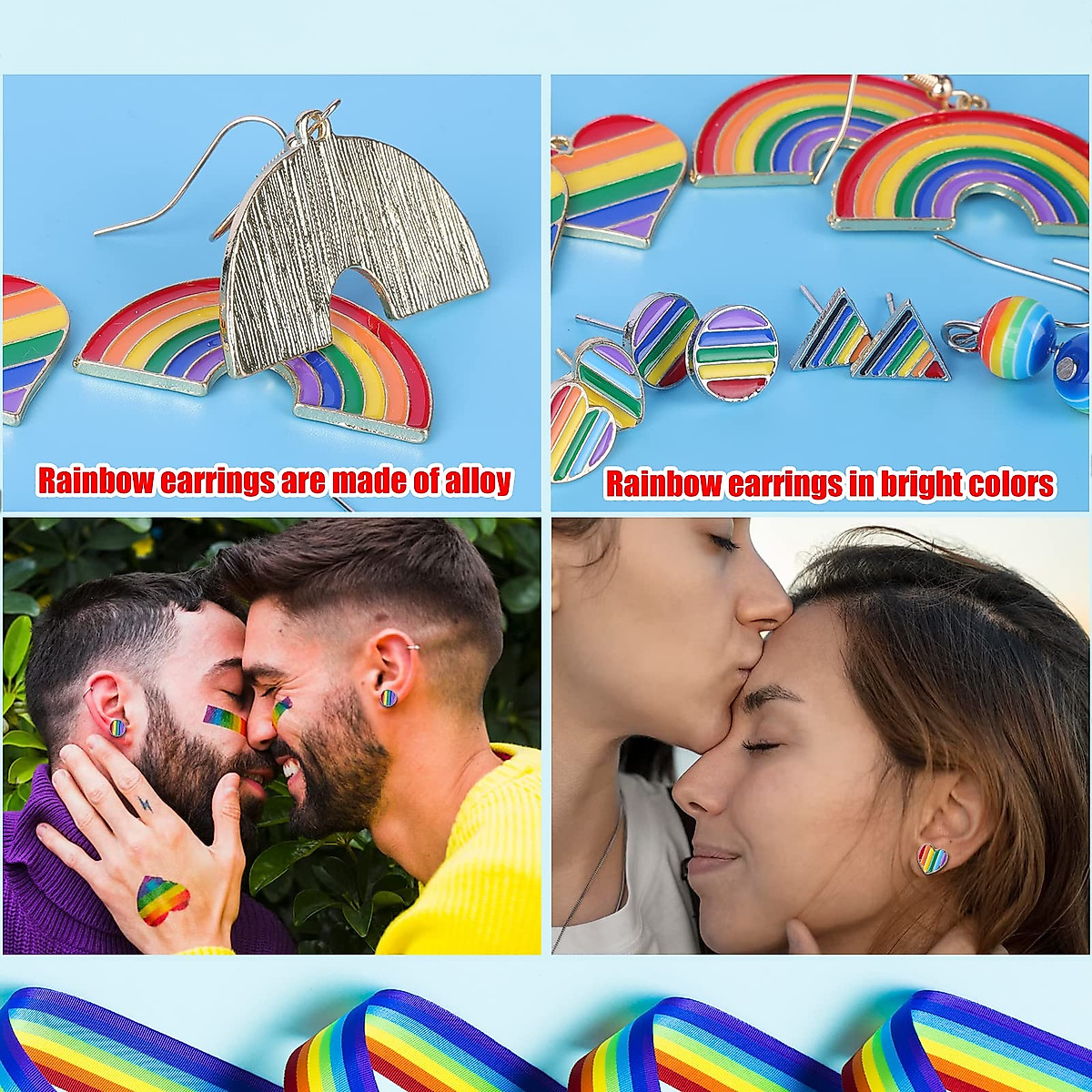 Rainbow Earrings, LGBTQ Pride Earrings, 6 Pairs Gay Pride Charm Alloy Enamel Dangle Earrings for Women and Men
