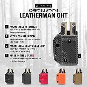 Clip & Carry Kydex Multitool Sheath for LEATHERMAN OHT - Made in USA (Multi-tool not included) EDC Multi Tool Sheath Holder Holster Cover (Black)