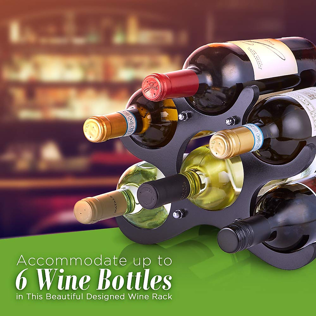 AdirHome Wooden Wine Rack - 6 Bottle (Cherry)