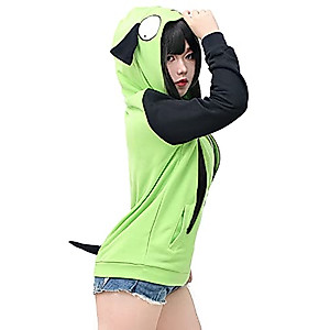 C-ZOFEK ZIM Cosplay Hoodie Mens Womens Green Coat with Ears for Halloween and St. Patrick's Day Costume