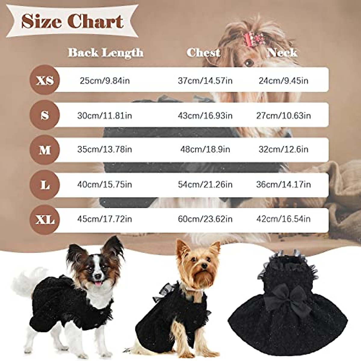 Lelepet Dog Dress, Shiny Dog Dresses for Medium Dogs Girl with Bowknot, Dog Birthday Dress, Puppy Party Dress Dog Wedding Dress, Pet Costume Christmas Dress for Dogs, Black, M