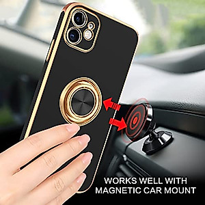 BENTOBEN Compatible with iPhone 12 Mini Case with 360° Ring Holder, Shockproof Kickstand Support Car Mount Women Men Non-Slip Protective Phone Case for iPhone 12 Mini 5.4", Black/Gold