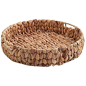 OUNONA Woven Round Fruit Tray Bread Serving Basket Water Hyacinth Storage Baskets Handmade Tabletop Storage Holder Tray Rustic Ottoman Tray for Dinner Breakfast Drinks Snack