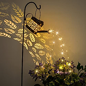 Elfengarden Solar Watering Cans Light Garden Decorative - Leaf Pattern Metal Watering Cans Stake Light with 32 LED Fairy Light - Waterproof Warm White Led for Lawn Patio Or Courtyard Décor