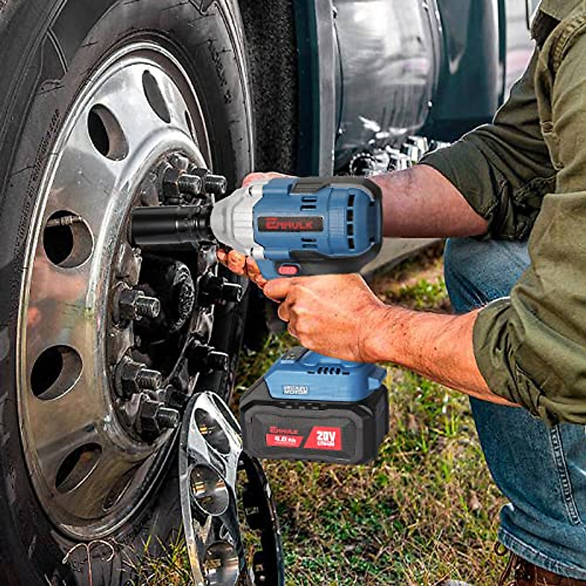 Enhulk Cordless Impact Wrench 1/2, 1/2 Impact Gun Brushless w/Max Torque 300 ft-lbs (400N.m), 20V Electric Impact Wrench with 4.0Ah Battery&Charger, Reverse Brake Stop, Variable Speed, for car repairs
