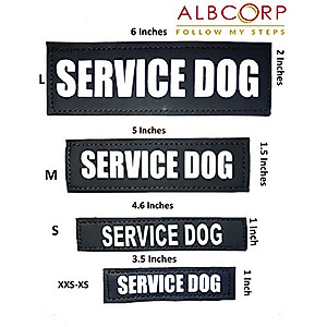 Albcorp Reflective Service Dog Patches with Hook Backing for Service Animal Vests /Harnesses Large (6 X 2) Inch