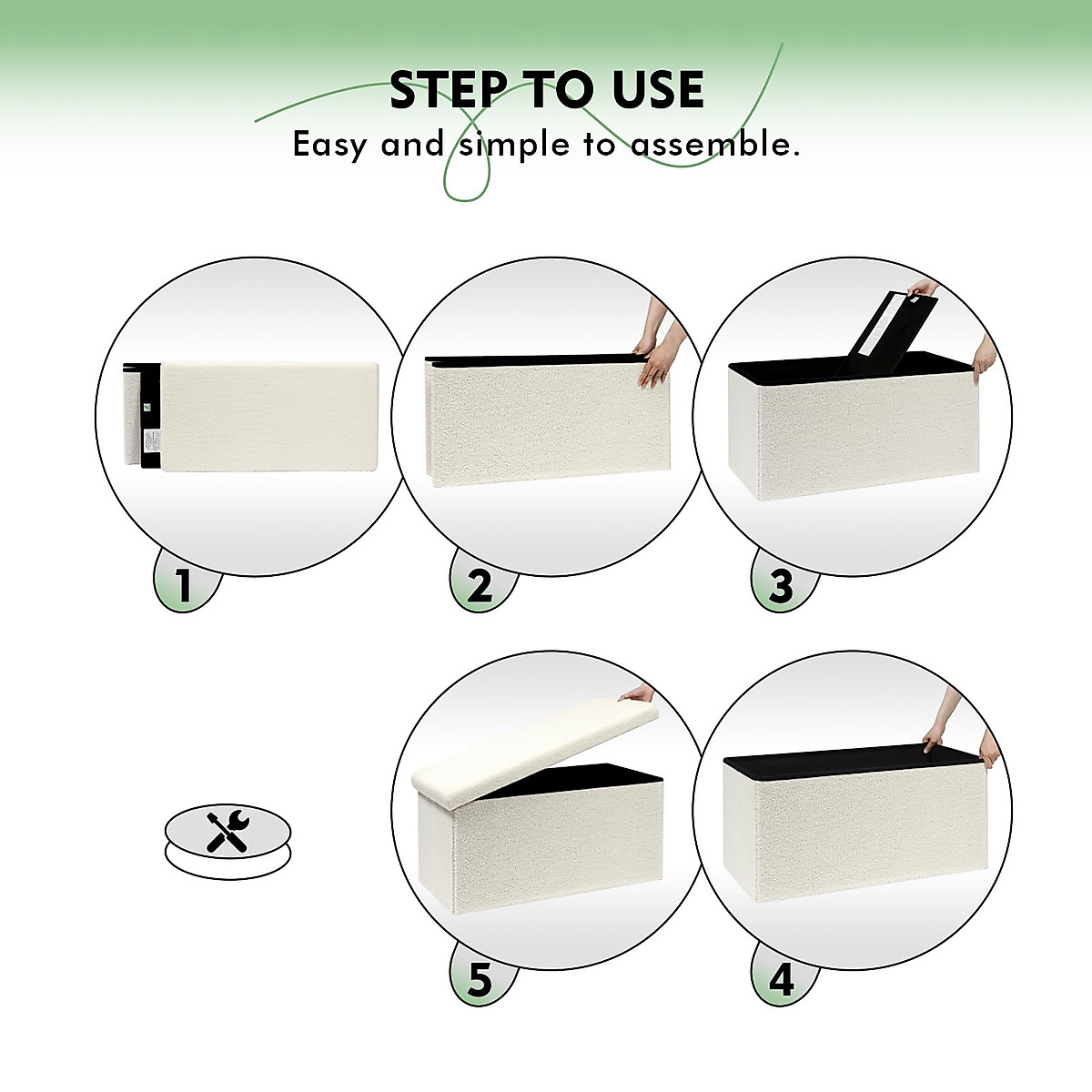 PINPLUS Folding Storage Ottoman Bench, White Upholstered Sherpa Ottoman Storage Bench, Large Storage Chest Footrest with Lids, Entryway Bench for Living Room, 31.5'' x 15.7'' x 15.7''