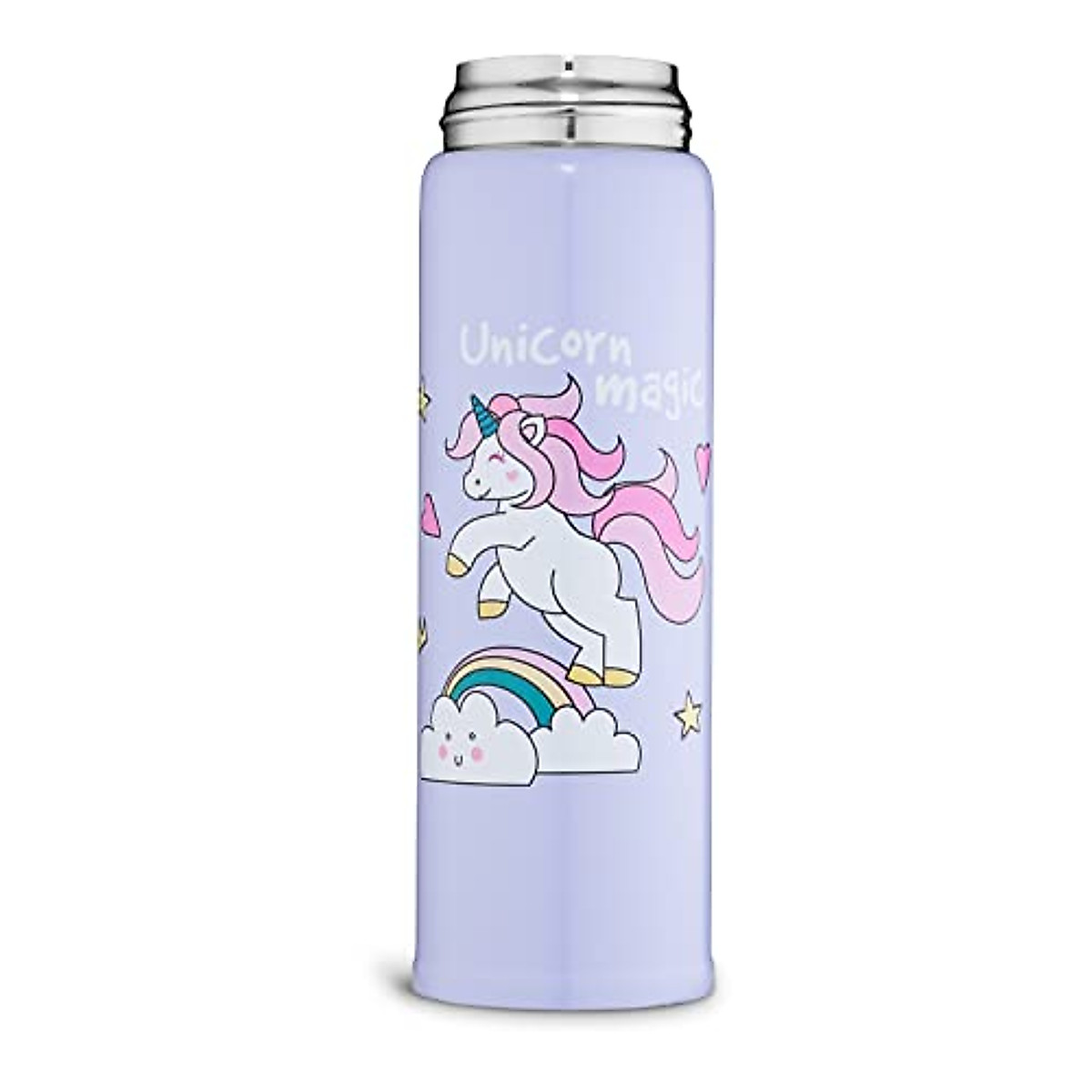 Kids Stainless Steel Thermos Water Bottle Keeps Drinks Hot & Cold All Day Large 12oz. Capacity,Easy Button Pop Lid for Toddler,Double Wall insulated Leakproof Technology by Smile My Baby (Purple)
