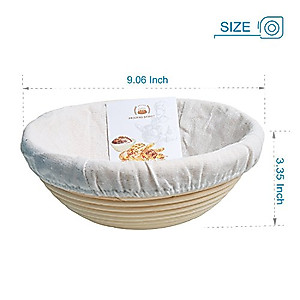9 Inch Proofing Basket,WERTIOO Banneton Bread Proofing Basket + Bread Lame +Dough Scraper+ Linen Liner Cloth Sourdough Bread Baking Supplies