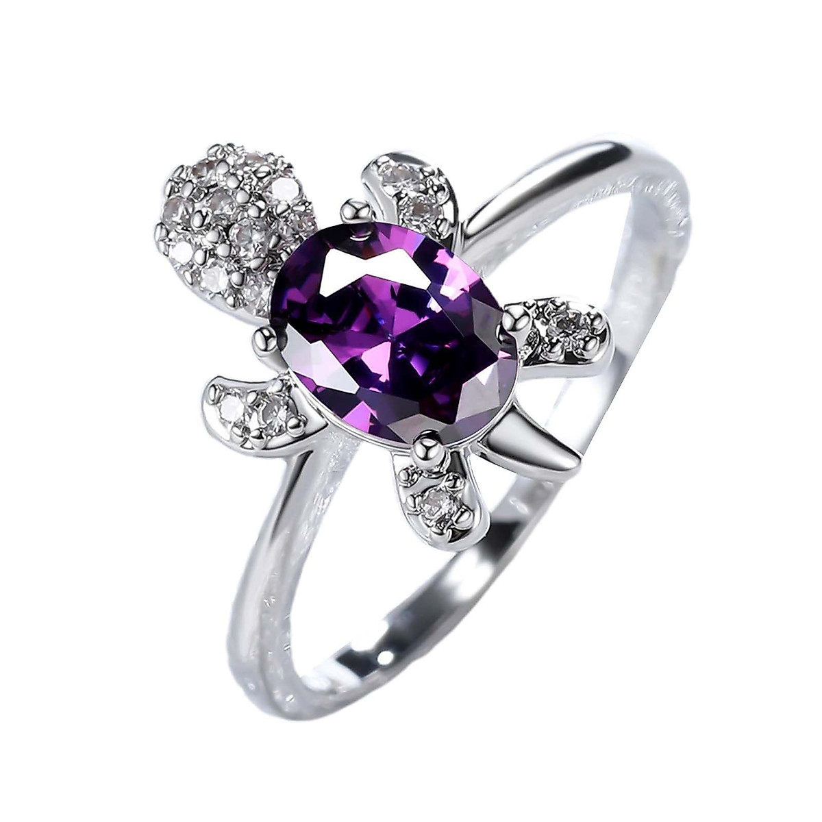 oAtm0eBcl Silver Turtle Animal Ring for Women Girl. Oval Cubic Zirconia Halo CZ Knuckle Rings Wedding Bands Promise Rings for Women,Blue,US 7