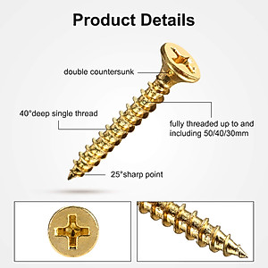 Hotop 100 Pcs Gold Screws M4 Nails and Screws for Picture Hanging Multi Purpose Wall Hardware Nails Bulk, 2 Inch,1.6 Inch,1.2 Inch in Length(Gold)