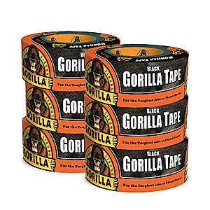 Gorilla Black Duct Tape, 1.88" x 12 yd, Black, (Pack of 6)