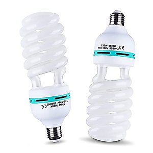 2Pcs 135W Light Bulb 5500K CFL Roas Daylight Spiral Softbox Lighting Kit Bulb in E27/E26 Socket for Photography Photo Box (85w-2p), 135w-2p
