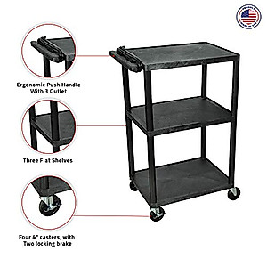 Luxor LP42E-B - 42"H A/V Multipurpose Presentation Cart with Three Shelves, Electric