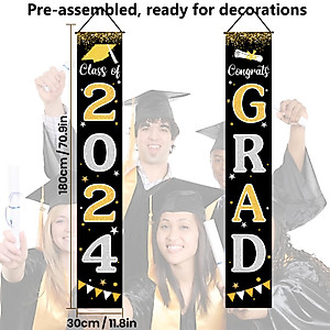 Graduation Decorations 2024 GRAD Banner Black Graduation Party Decorations 2024 Porch Door Welcome Banners For Class School