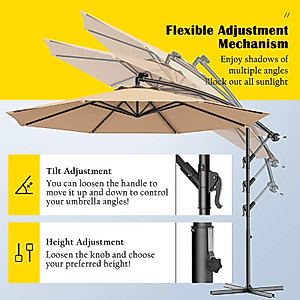 Tangkula 10FT Outdoor Patio Umbrella Solar LED Lighted Sun Shade Market Umbrella with Hanging Cover and Cross Base (Beige)