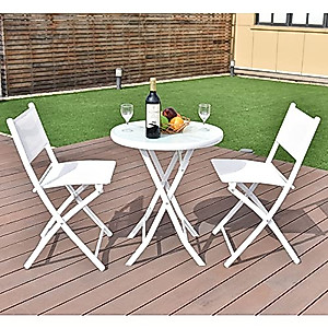 DOUBAO 3 PCS Folding Bistro Table Chairs Set Garden Backyard Patio Furniture White Loveseat Coffee Table