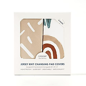 GRSSDER Stretch Ultra Soft Jersey Knit Changing Pad Cover Set 2 Pack,Change Table Pad Covers Fit 32"/34" x 16" Pads Safe and Snug,Stylish Cute Rainbow Print for Baby