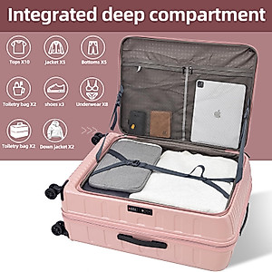Kaleenie 2 Pieces 20/29 Luggage Sets, 20 Inch Cabin Luggage with Front Pocket & 29 Inch Side Opening Suitcase, Ligthweight ABS+PC Hardshell, Pink