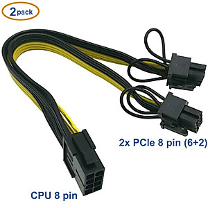 (2-Pack) COMeap CPU to GPU, CPU 8 Pin Female to Dual PCIe 8 Pin (6+2) Male Splitter Cable for Graphics Card BTC Miner 9-inch (23cm)