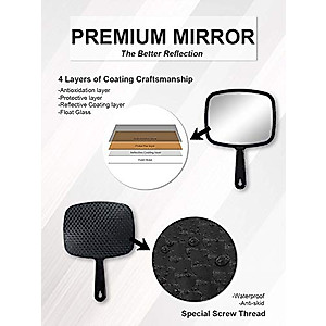 MIRRORNOVA Hand Mirror, Barber Hairdressing Handheld Mirror with Handle for Salon, Square, Black, Medium