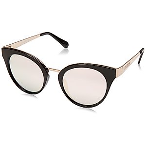 Steve Madden Women's Ellis Sunglasses Round Cateye, Black, 50mm