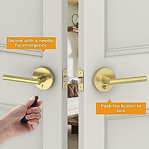 Amerdeco 2 Pack Gold Interior Privacy Door Handles, Heavy Duty Interior Bedroom Brushed Brass Door Lever, Door Handles Interior for Bathroom