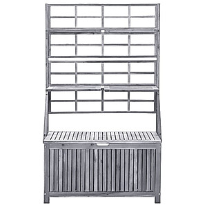 TIFITGO Asomie Storage Box with Trellis Gray 39"x21.7"x63" Solid Acacia Wood Indoor stockage bin home chest house tank Outdoor Furniture Outdoor Storage Boxes US Stock Fast Shipment Brown