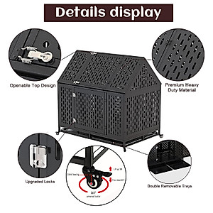 45'' Heavy Duty Dog Crate for Large Dogs, Indestructible Escape Proof Dog Cage with Self-Locking Latch, Large Indoor Dog Kennel with Double Door for High Anxiety Dogs
