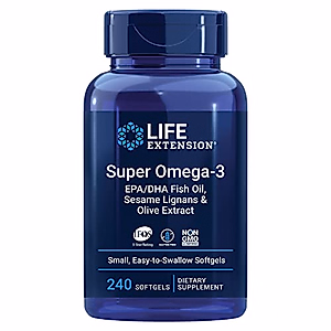 Life Extension Super Omega-3 Plus Epa/dha Fish Oil, Sesame Lignans & Olive Extract - Omega 3 Supplement - For Heart Health and Brain Support - Gluten Free, Non-GMO - 240 Easy-to-swallow Softgels