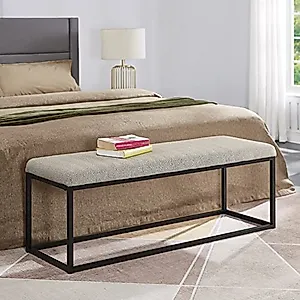 Ball & Cast Modern Upholstered Bench Entryway Bench Ottoman with Metal Frame, 48 Inch Grey