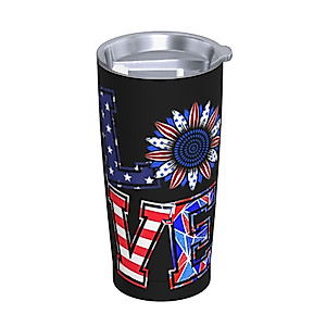 ayvcxui American Flag Flower Stainless Steel Insulated Tumbler 20 Oz Water Bottle Coffee Mug Coffee Mug With Lid Straw