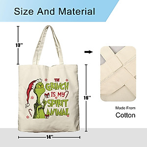 Dlzdn Christmas Canvas Tote Bag For Women Aesthetic Monster Is My Spirit Animal Tote Bag Shopping Grocery Bag Beach Bag Gifts for Women Teacher Bag Reusable Grocery Bag