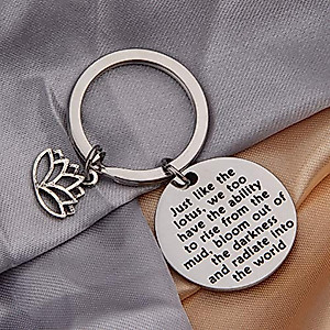 LQRI Lotus Keychain Yoga Karma Inspirational Keychain Best Friend Gift Yoga Lovers Gift (silver)
