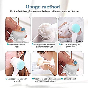 Manual Facial Cleansing Brush, 2-in-1 Skin Care face Brush, Silicone Facial Scrubber Manual Dual Face Wash Brush for Deep Pore Exfoliation Massaging (Blue)