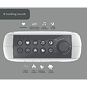 Baby Brezza Adjustable Baby Sound Machine and Night Light with 18 Sounds – Small, Portable Design for Easy Travel or Crib Use – Includes Lullaby, Nature, White Noise, Waves + More – USB Powered