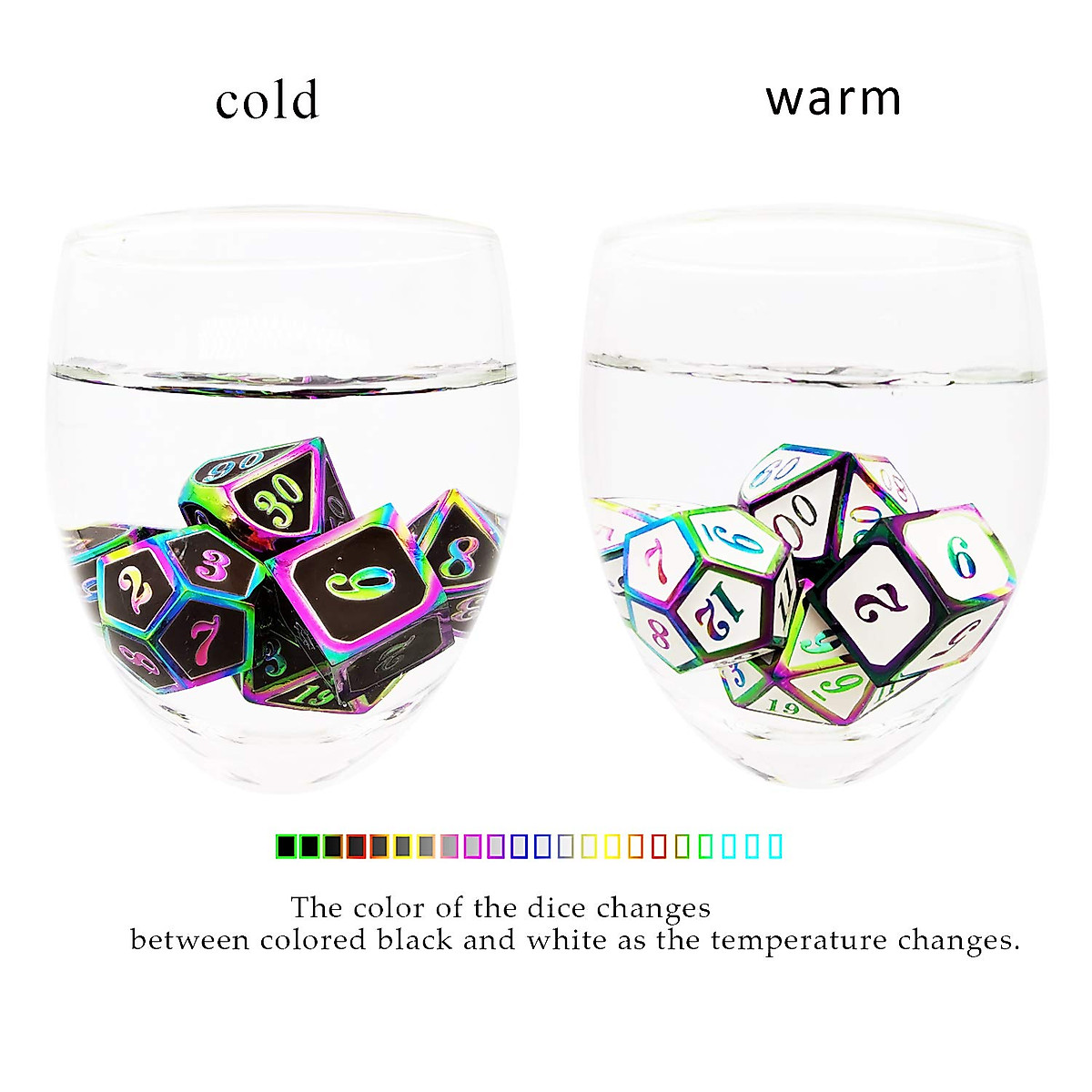 HAOMEJA DND Metal dice Color Changing Temperature dice D&D Set Dungeons and Dragons Role Playing Dice Black White