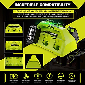 Supowill P135 18V 6-Port Charger for Ryobi 18V Charger,Compatible with Ryobi 18V ONE+ Battery P102 P103 P104 P105 P106 P107 P108 P109 PBP002 PBP003,for Ryobi 18V Battery Charger