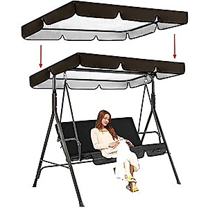 BTURYT Outdoor Sunproof Patio Swings with Canopy 210D Oxford Fabric,Patio Swing Canopy Waterproof Top Cover,Replacement Canopy Cover for 2/3-Seater-Swing-(top Cover + Chair Cover)