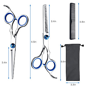 Hair Cutting Scissors Shears Set, ekuci Professional Home Haircutting Scissors Thinning Shears Kit with Free Comb and Storage Bag for Men Women Home Salon Barber Cut Kit (Silver)