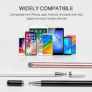 Stylus for iPad (3 Pcs), Abiarst Touch Screens Stylus Pens Disc & Fiber Tip for Apple/iPhone/Ipad pro/Mini/Air/Android/Microsoft/Surface All Capacitive Touch Screens (3-Pack (Black/White/Rose Gold))