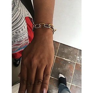 Gempara 18k White and Yellow Gold Plated Designer Inspired David Antique, Vintage Brand Chain Cable Twisted Link Bracelet